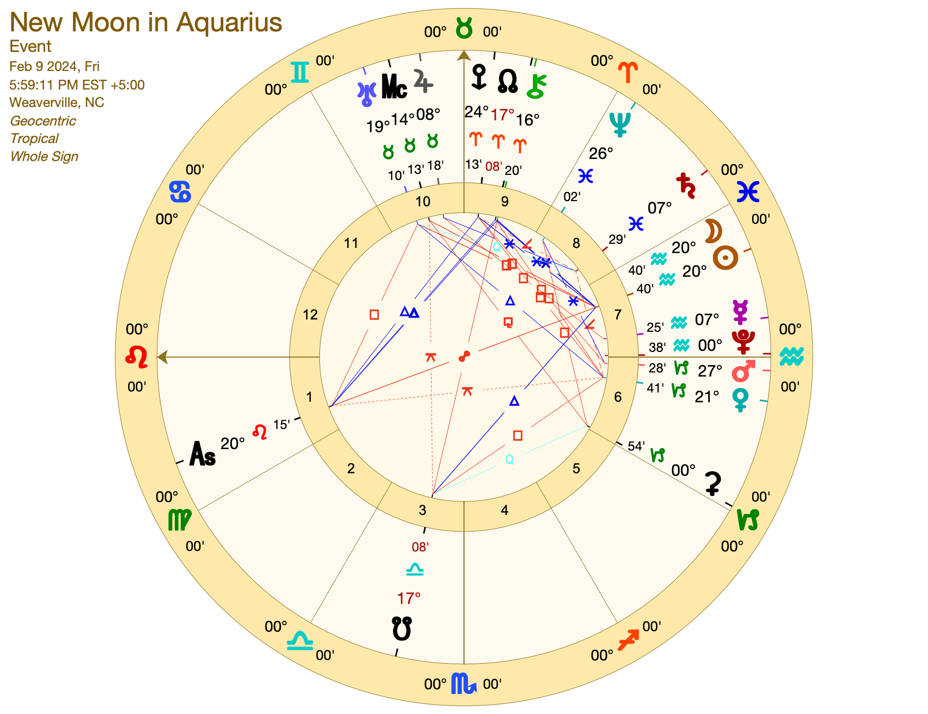 New Moon Aquarius (Whole Sign) – Rising Moon Astrology